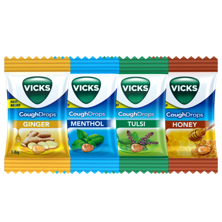 Vicks Cough Drops 2.7g x 65pcs Mix - Ginger, Menthol, Tulsi & Honey ...