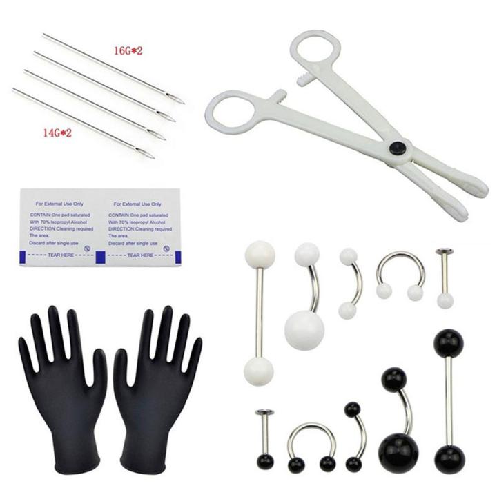 19pcs PRO Body Piercing Kit Needle Eyebrow Nose Lip Ring Forcep | Daraz ...
