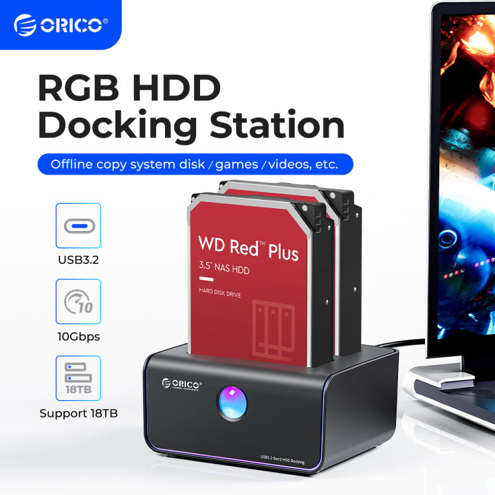 ORICO RGB Light 2-bay Type-C 10Gbps Hard Disk Docking Station for Game ...