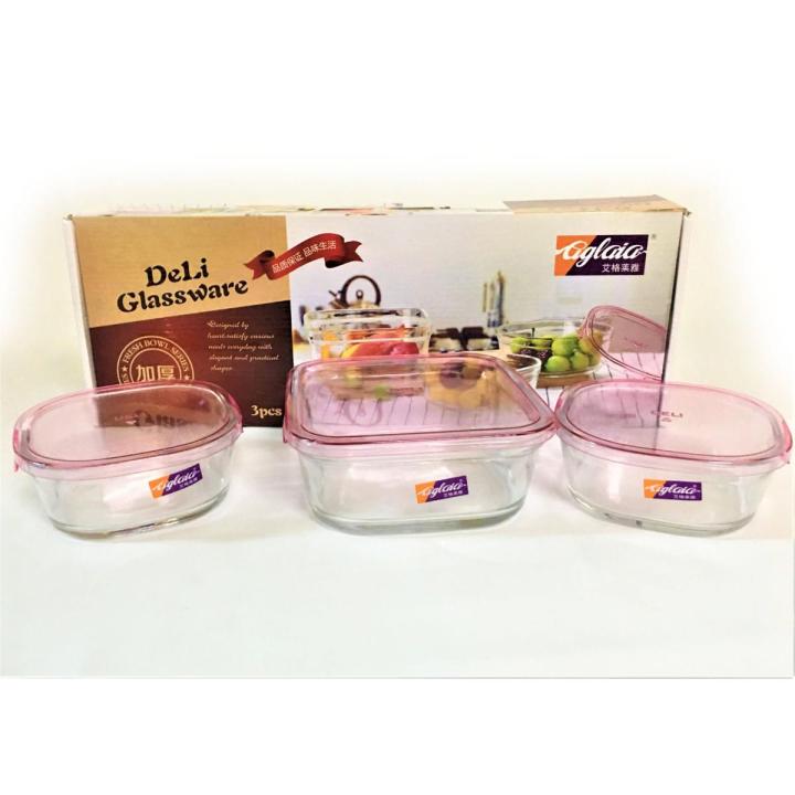 Aglaia Oven Proof Deli Glassware 3 Piece Bowls With Lid Set | Daraz.com.bd