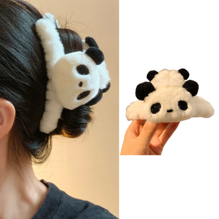 New 2024 Fluffy Plush Cute Panda Hair Claw for Women Girl 11CM | Daraz ...