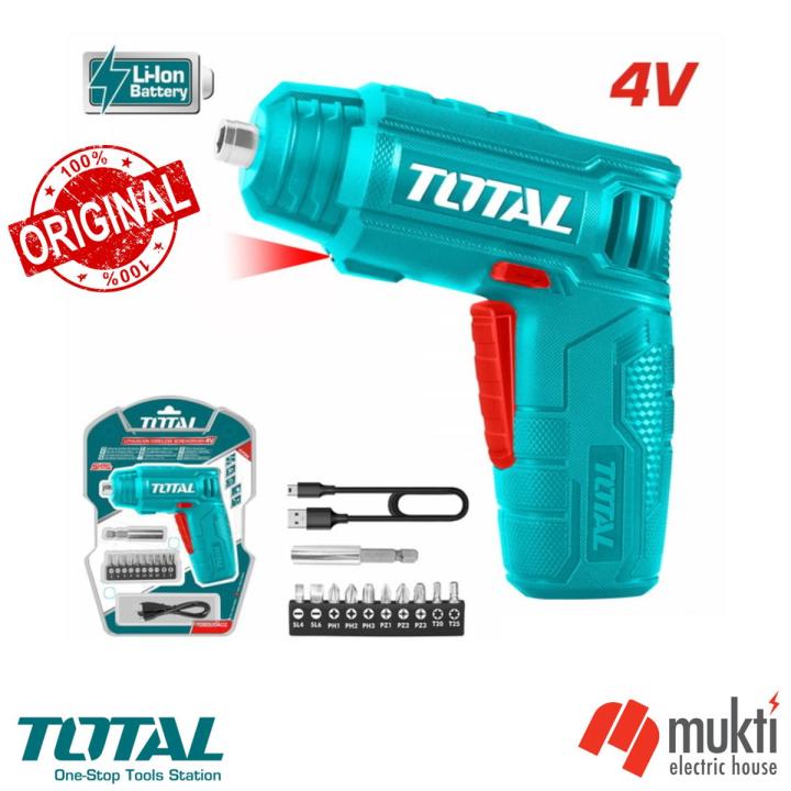 TOTAL Tools TSDLI0402 4V Cordless Screwdriver Rechargeable Lithium-Ion Battery Accessories ...