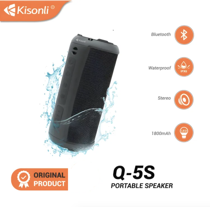 KISONLI Q5S Waterproof Bluetooth Speaker Portable Dual Bass Support FM ...