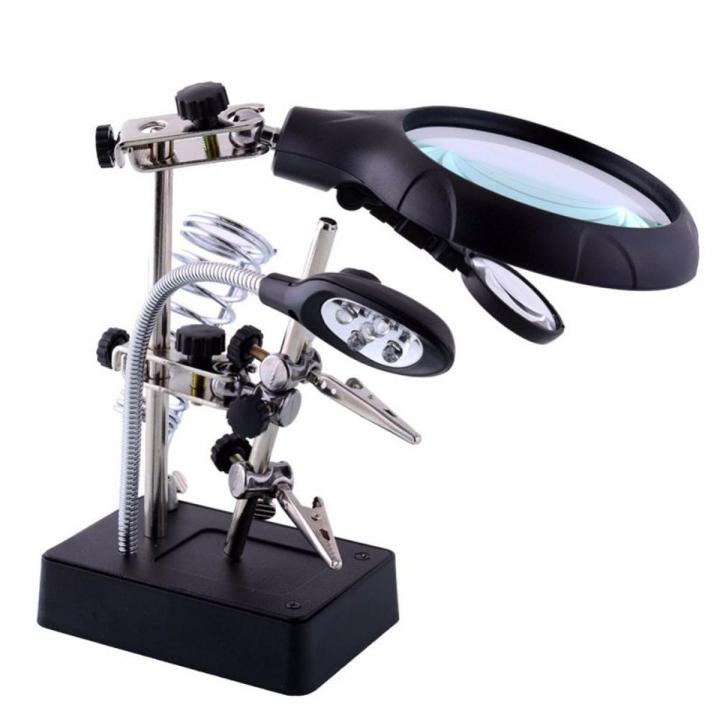 5 LED Light Magnifier Magnifying Glass Helping Hand Soldering Stand ...