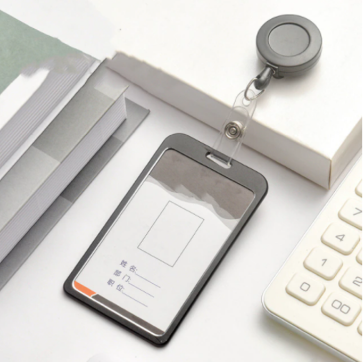 Vertical Metal Staff Work Black ID Card Holder with Retractable Clip ...