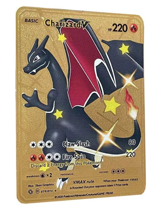 Shiny Charizard V Golden Pokemon Cards in English Iron Metal Pokmo ...