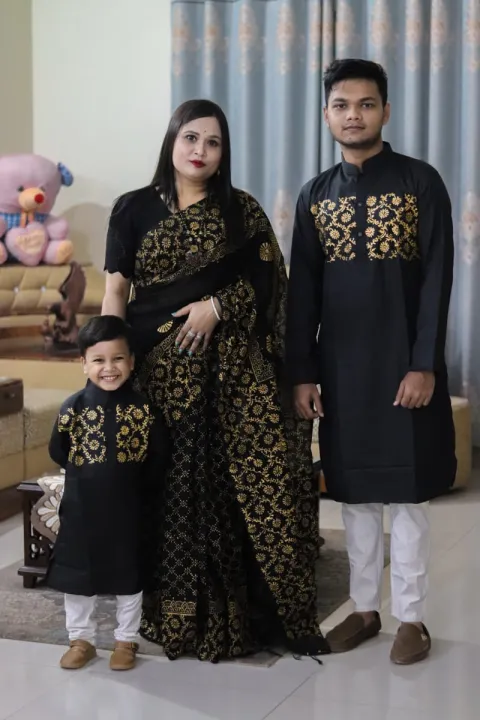 Family Set Stylish & Fashionable Best Couple Sharee And Panjabi For Men ...