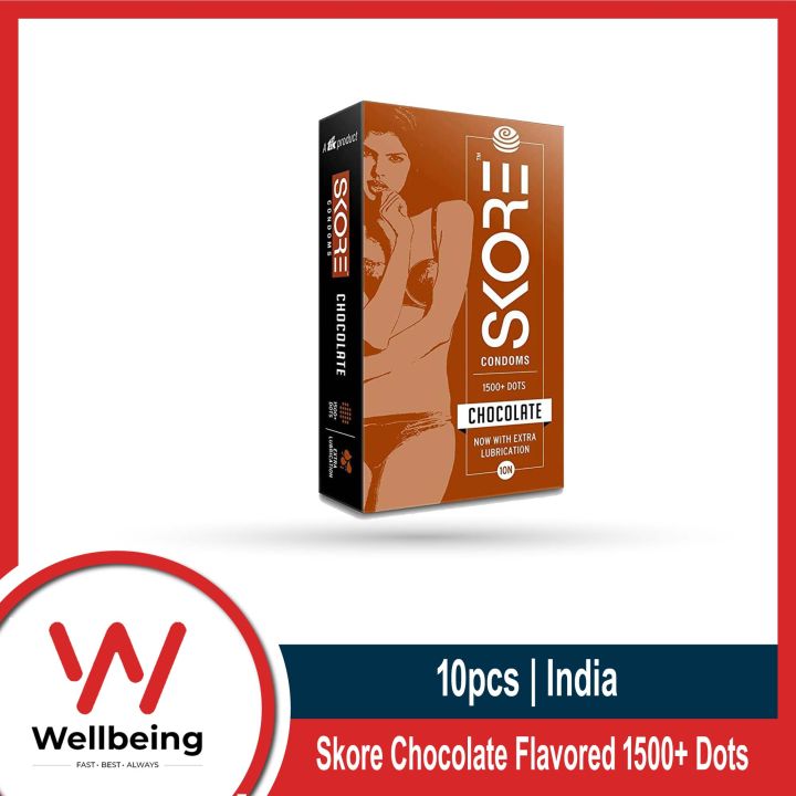 Skore Chocolate Flavored 1500+ Dots Condoms for Men With Extra Lubrication | 10pcs Pack | India ...