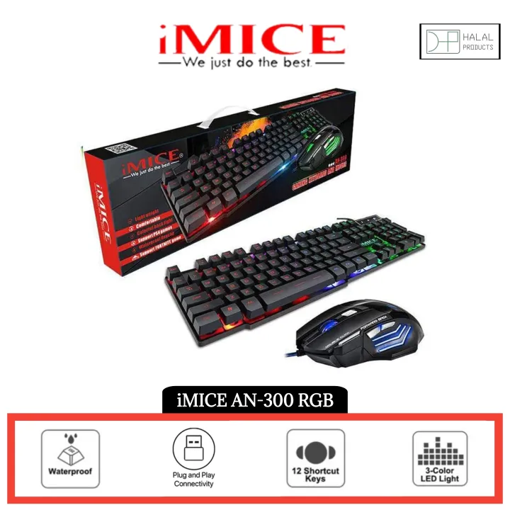 IMICE AN-300 RGB Gaming Keyboard & Mouse Combo – 5500 DPI Mouse | 104 Keys | USB Wired | 5M ...