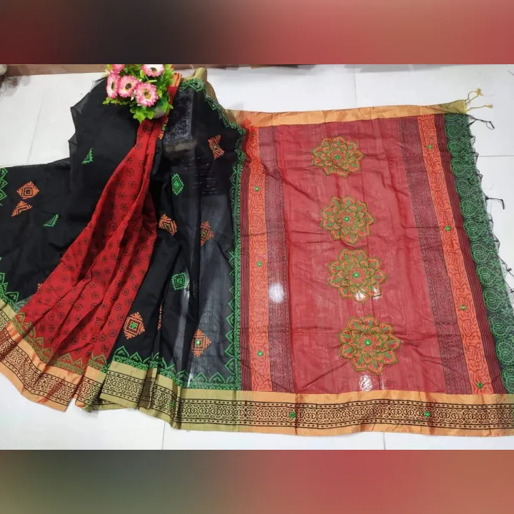 ধুপিয়ান শাড়ি ব্লক এবং এমব্রয়ডারি কাজ করা-dupi yana block &embordary ...