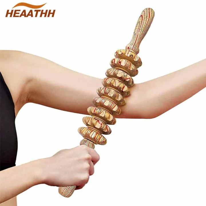 9 Rollers Wooden Massage Stick Handheld Anti-Cellulite Lymphatic ...