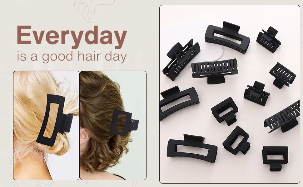 6 pack (3x3) Black Square Claw Clips, Big and Small Neutral Rectangle ...