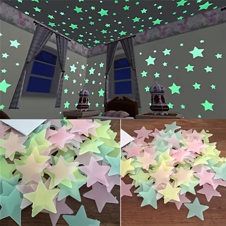 100pcs 3cm Glow-in-the-Dark Luminous Star Stickers - Halloween Home ...