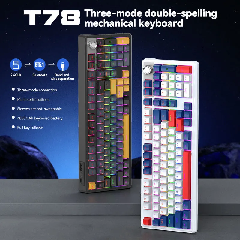 T-WOLF T78 Tri-Mode Wireless Gaming Mechanical Keyboard | Daraz.com.bd