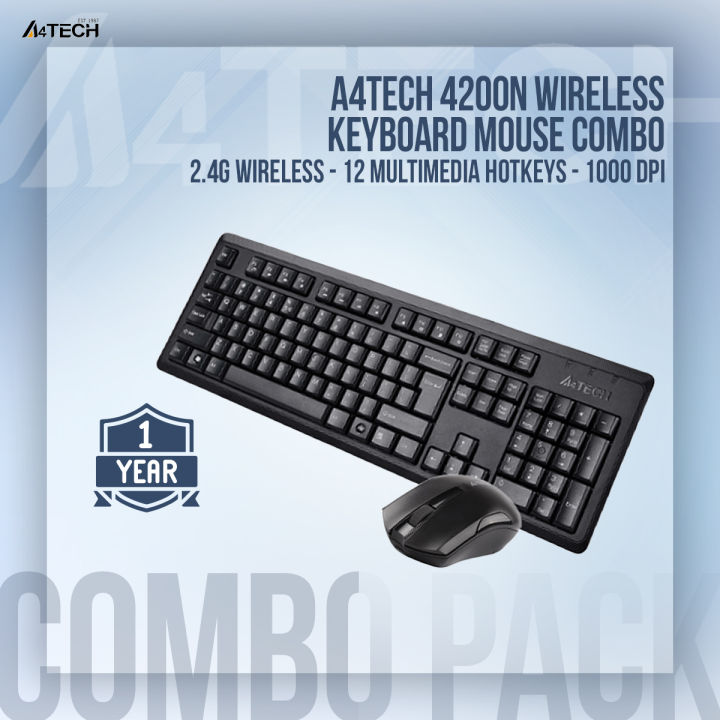 A4TECH 4200N Wireless Keyboard Mouse Combo - 2.4G Wireless - 12 ...