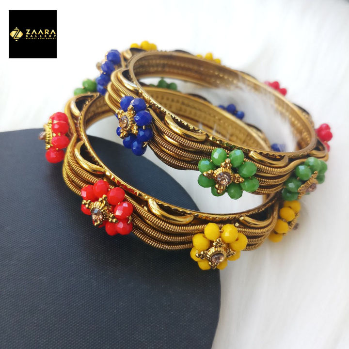 Multi-color Crystal Beads Metal Bangles for Women (Imported) M-CB205 ...