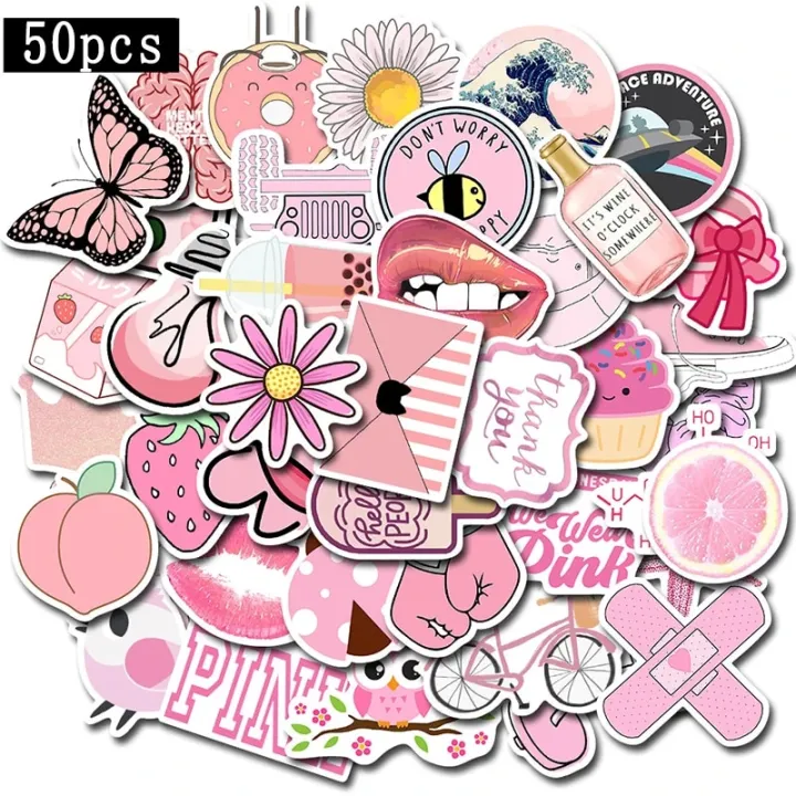 【Lejia】Cartoon Pink Stickers For Chidren Toy Waterproof Suitcase Laptop ...