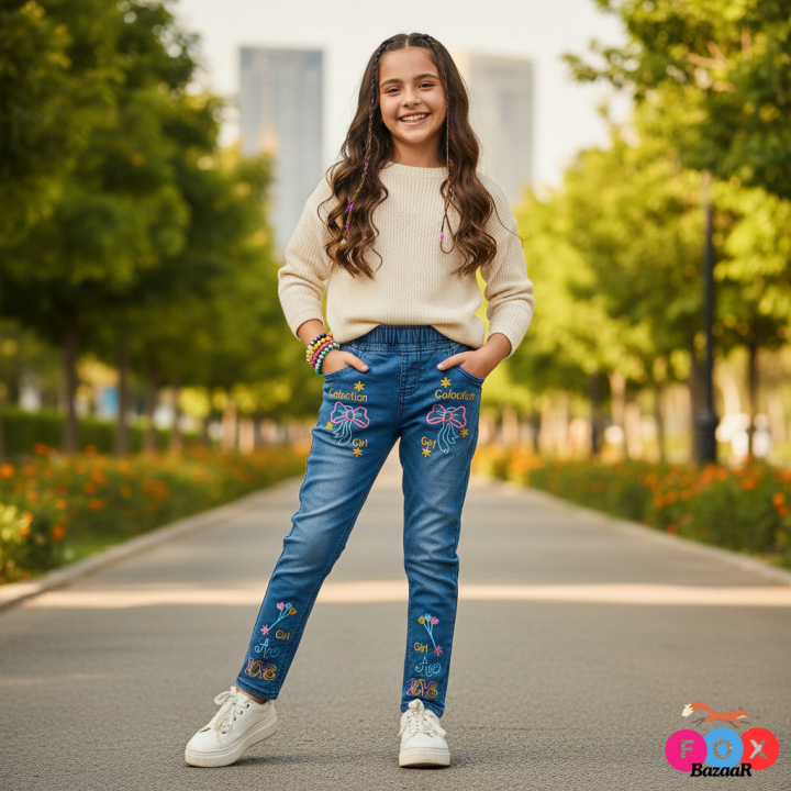 Code- 483 - 1 Pcs Girls' Stylish Printed Denim Jeans | "Celebration ...
