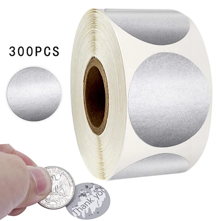 300pcs 2.5cm Round PVC Silver Scratch Off Stickers Labels Tickets ...