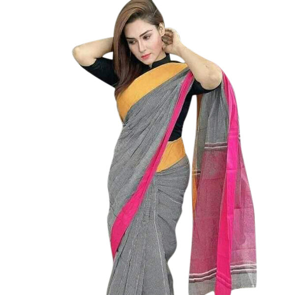 Half Silk Grameen Check Saree For Women - Yellow and Pink Color Par ...