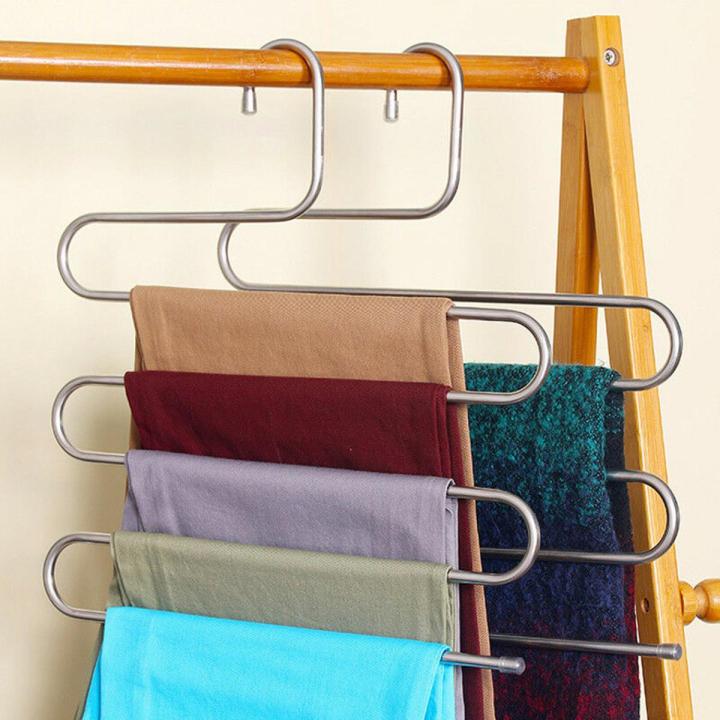 Stainless Steel 5 layers S Shape Multi Functional Clothes Hangers Pants ...