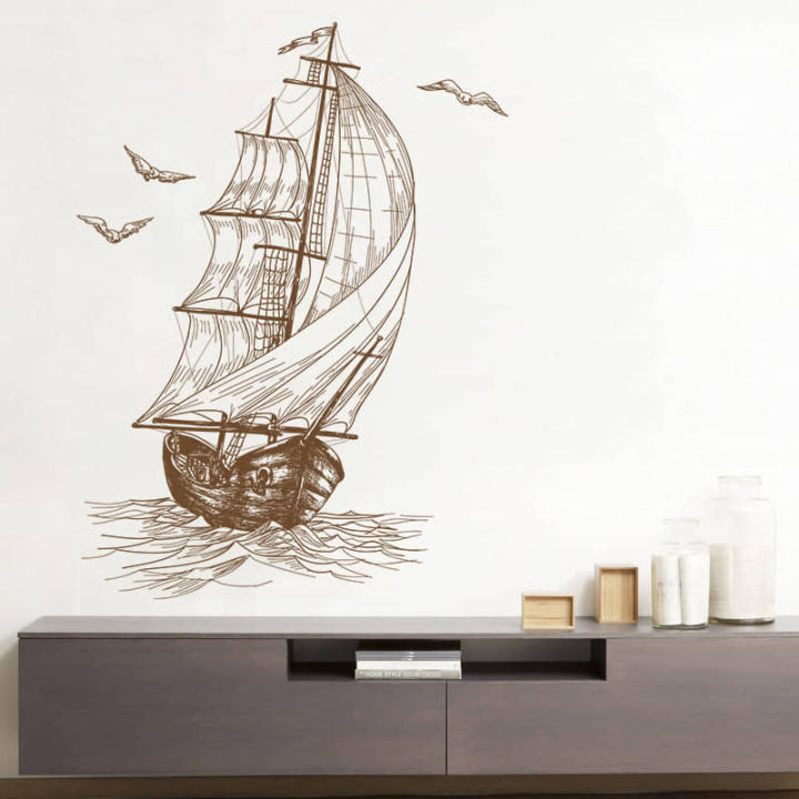 Ocean Seagull Sail Boat Wall Sticker Kids Nursery Room Baby Bedroom ...