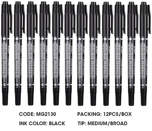 Dual Tip Waterproof Permanent Marker 12 Pcs BLACK | Daraz.com.bd