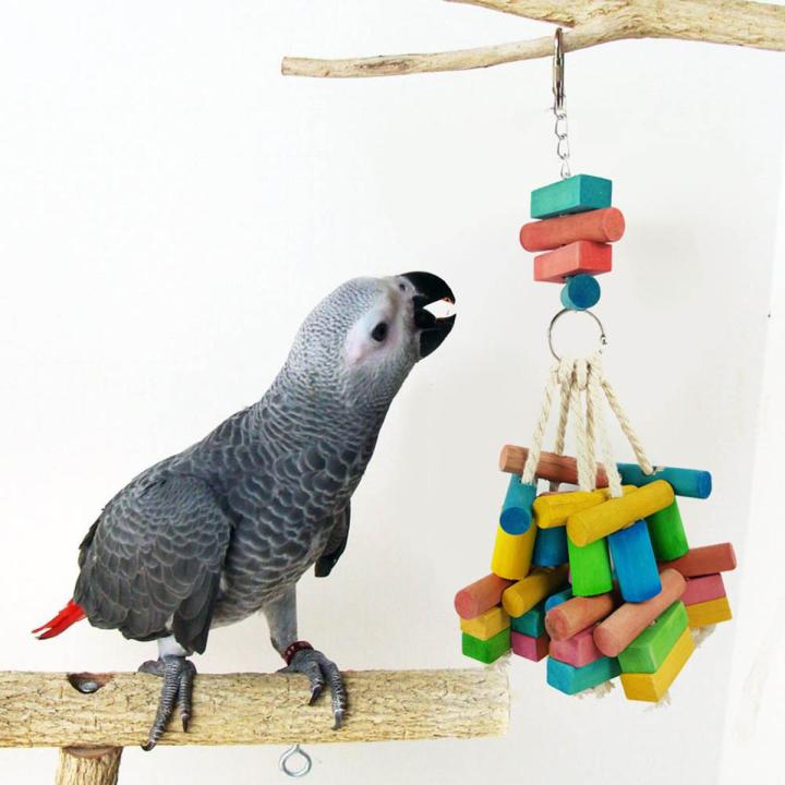 Parrot Toy Colorful Wooden Stick Block Bird Parakeet Chew Cage Hanging ...