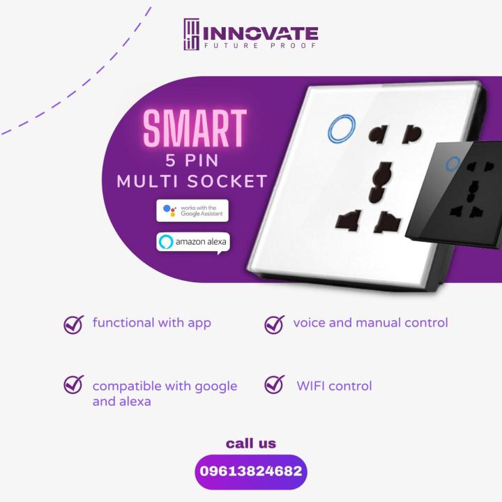 TUYA Smart Wifi Single Wall Socket 5 Pin Double Plug with Touch Glass ...