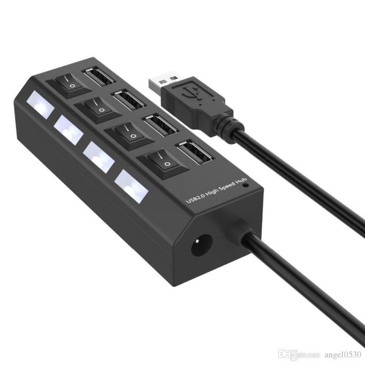 4 Ports USB 2.0 Hub LED USB Hub With Switch - Black | Daraz.com.bd