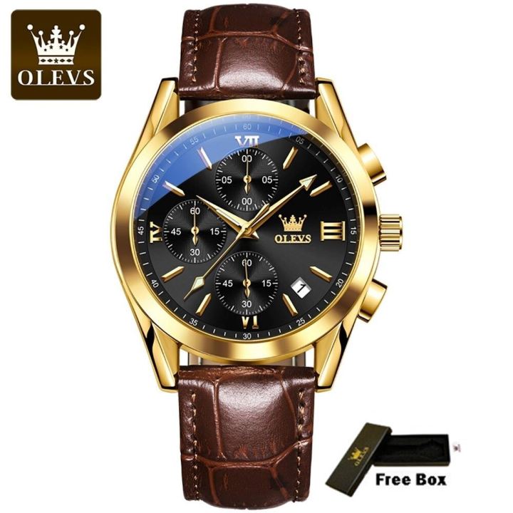 Olivs Leather Analog Quartz Fashion Wrist Watch for Men | Daraz.com.bd