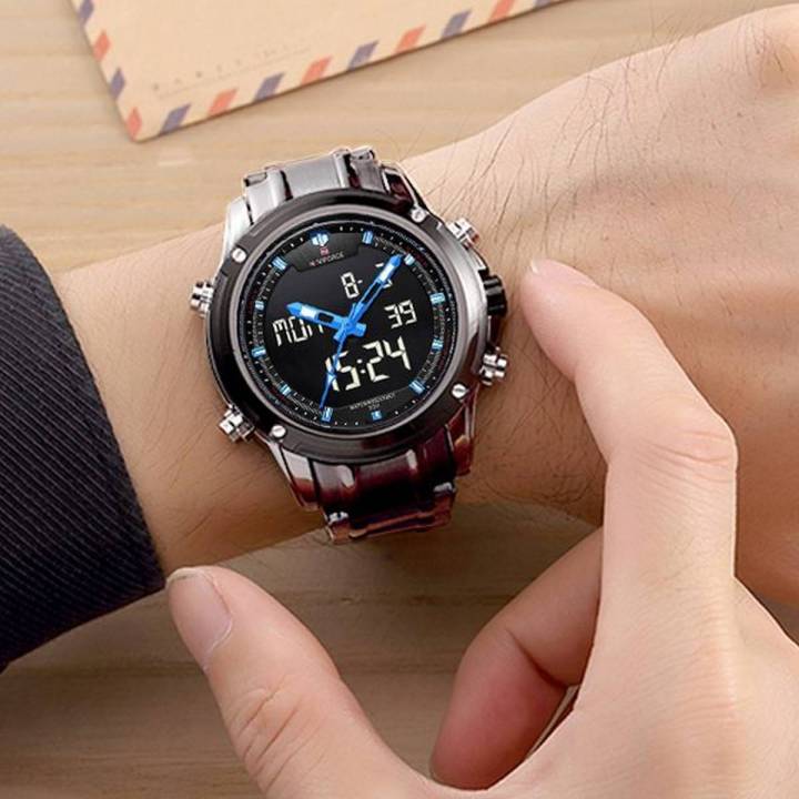 NAVIF0RCE Stainless Steel Digital Watch For Men - Black 9050 | Daraz.com.bd