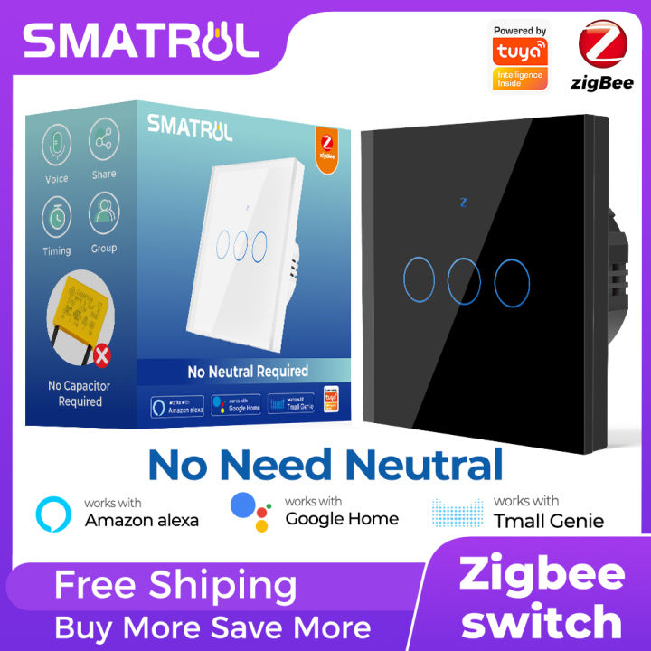 SMATRUL Tuya Zigbee Smart Touch Switch Wall Light Switches No Neutral ...