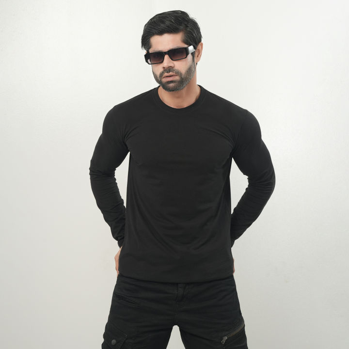 Texpark Premium Solid Long Sleeve T-Shirt (TP-22) in Classic Black ...