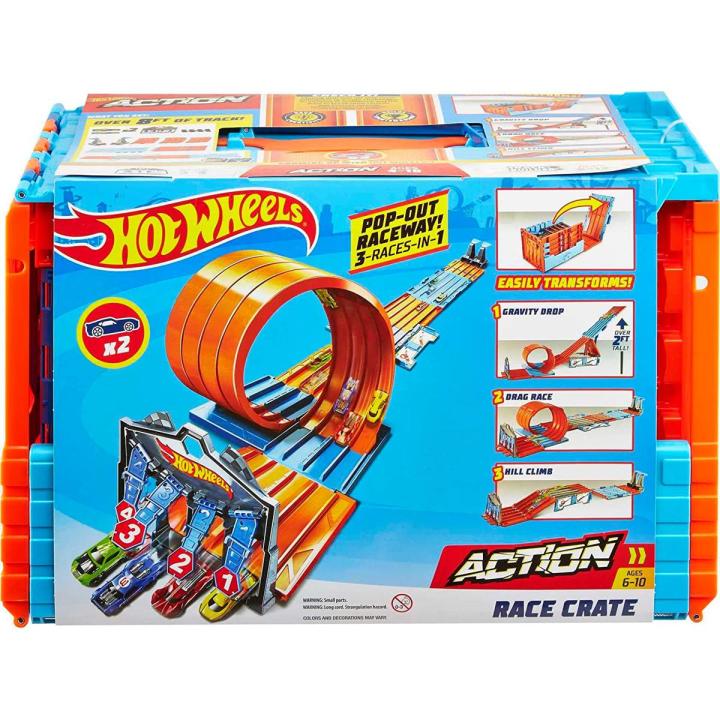 Hot Wheels Toy Car Track Set, Race Crate Transforms Into 3 Builds ...