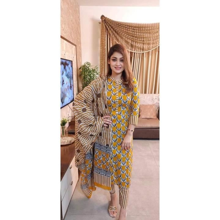 Unstitched Cotton Screen Printed Salwar Kameez for Women ( Cotton 3 pcs ...