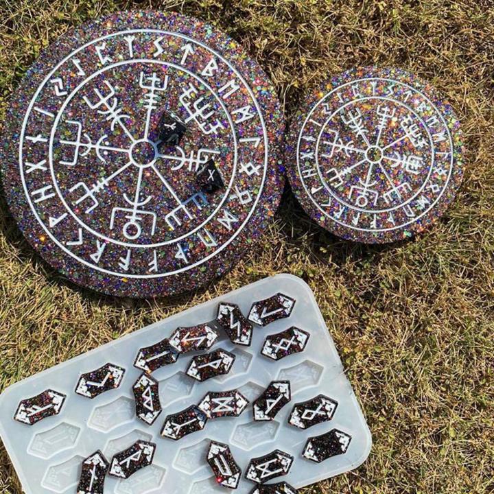 Rune Set Mold, Divination Runes Resin Mold, Rune Compass Silicone Mold ...