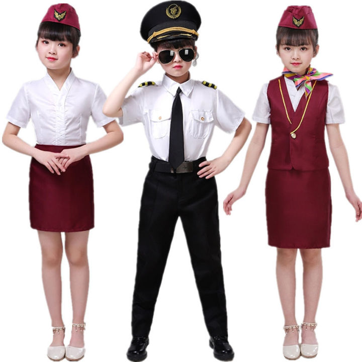 Captain Role Play Stewardess Pilot Costume Boy Girl Cosplay Children's ...