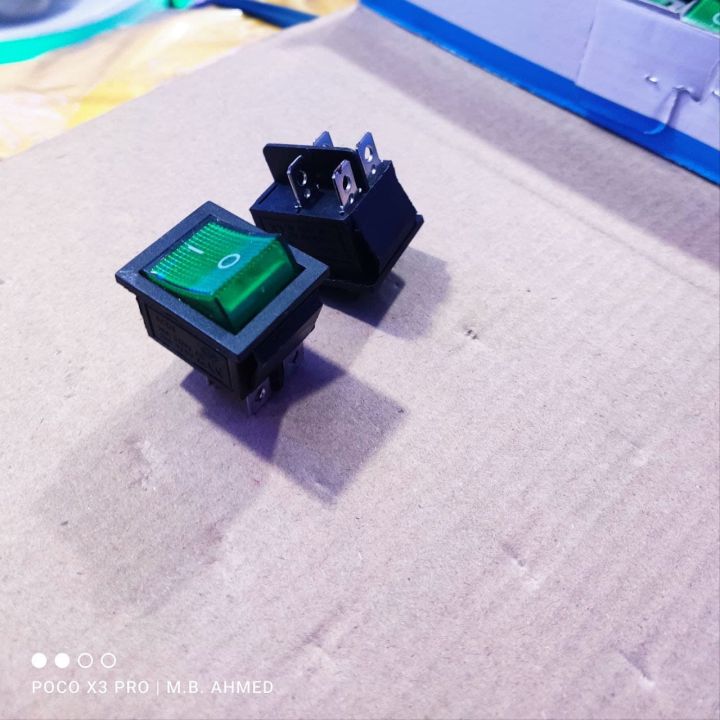 DPST Medium size Rocker Switch On-Off w/Green Indicator 6A/250V AC KCD1 ...