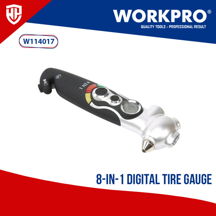 Workpro 8-IN-1 Digital Tire Guage, Flashlight, Glass Breaker, Cutter ...