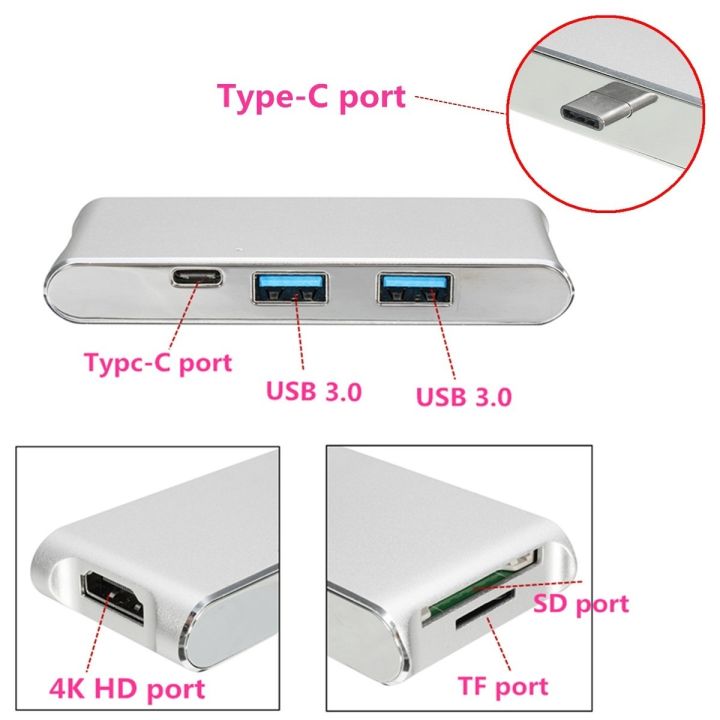 6 in 1 USB-C HUB with Type-C Power Delivery 4K Video HD Output Alloy ...