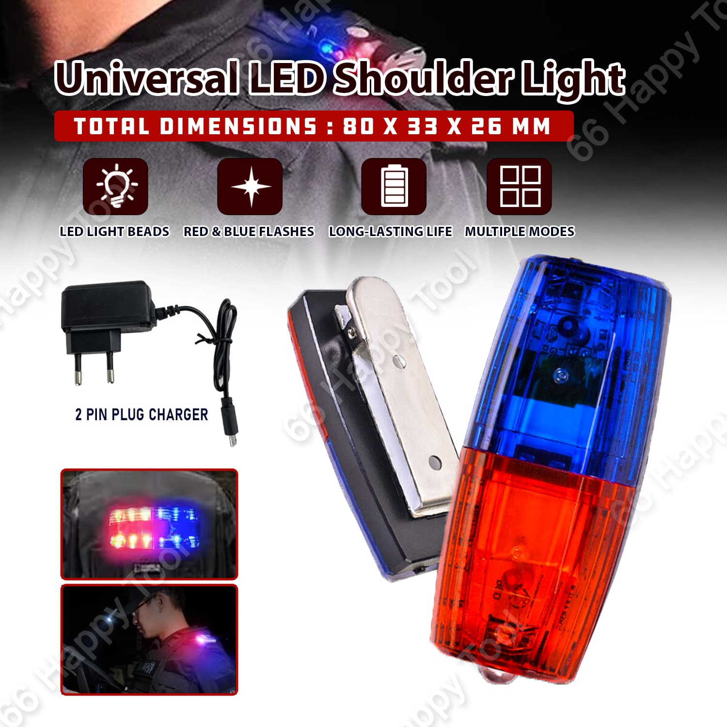Traffic Guidance Red Blue Security LED Warning Shoulder Light police ...