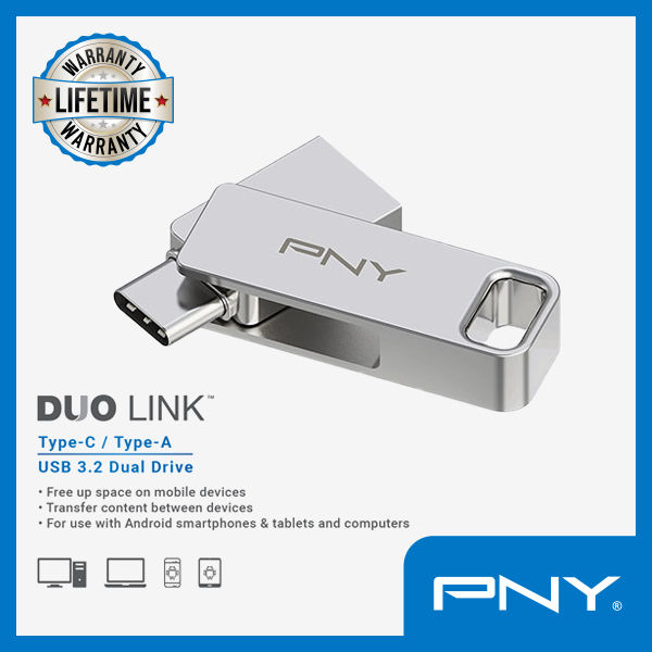 PNY Duo Link 128GB USB 3.2 Type-C Dual Pen Drive - USB 3.2 Gen 1 - Read ...