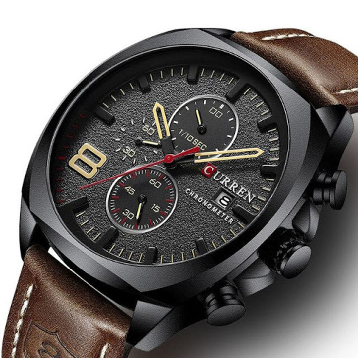 CURREN 8324 Chocolate PU Leather Chronograph Watch For Men - Black ...