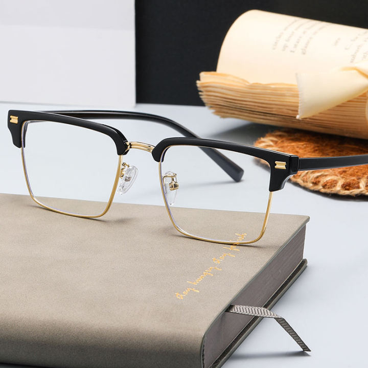Anti-Blue Light Metal Optical Half Frame Eyeglasses Clear Lens Square ...