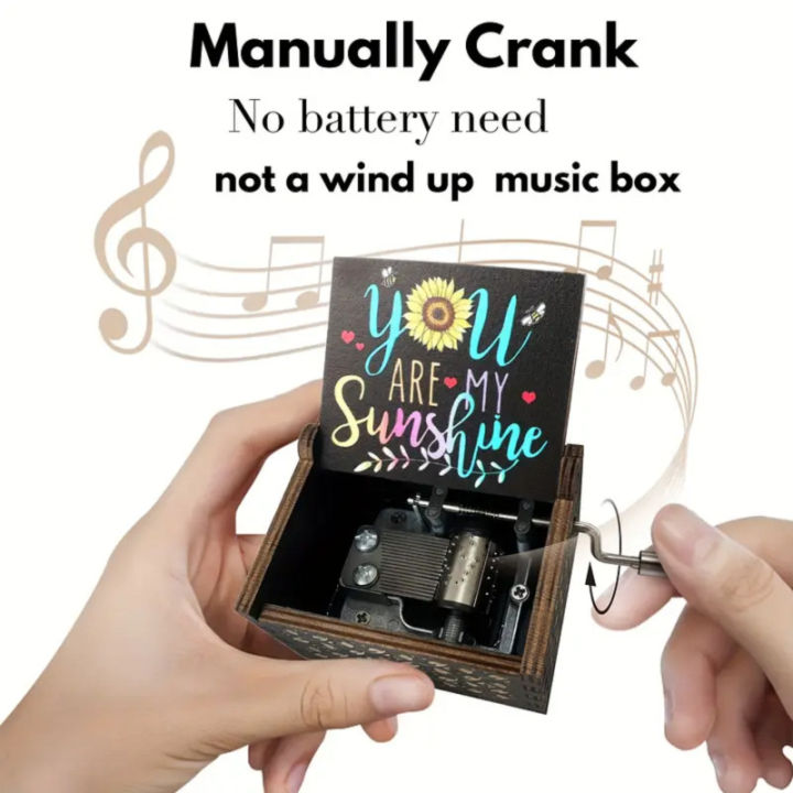 Wood Carving Music Box Moon River Sound Box Wooden Hand Crank ...