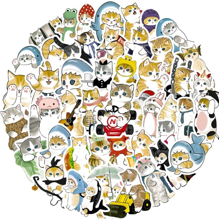 10 30 50pcs Cute Cat Costume Pvc Graffiti Sticker Sticky Aesthetic