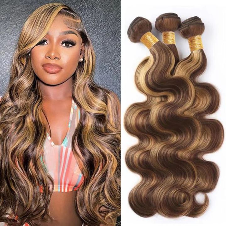 Brazilian 30 32 Inches Highlight 4/27 Body Wave Bundles 100% ...