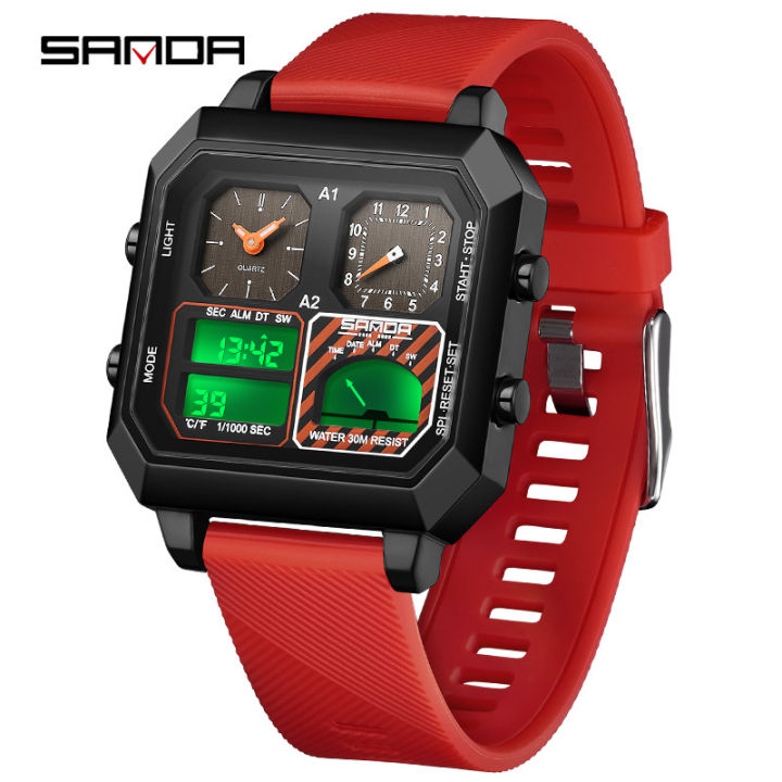 SANDA 6210 Top Brand Silicone Strap Fashion Men's Electronic Watch ...