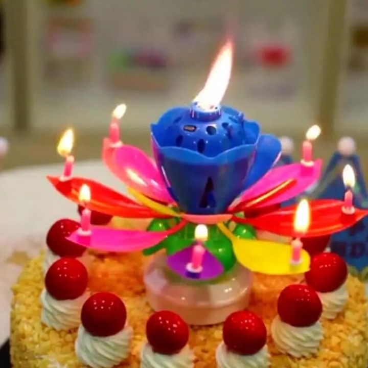 Lotus Candle Rotating Birthday Candle Singing Candle-Powered Spinning ...